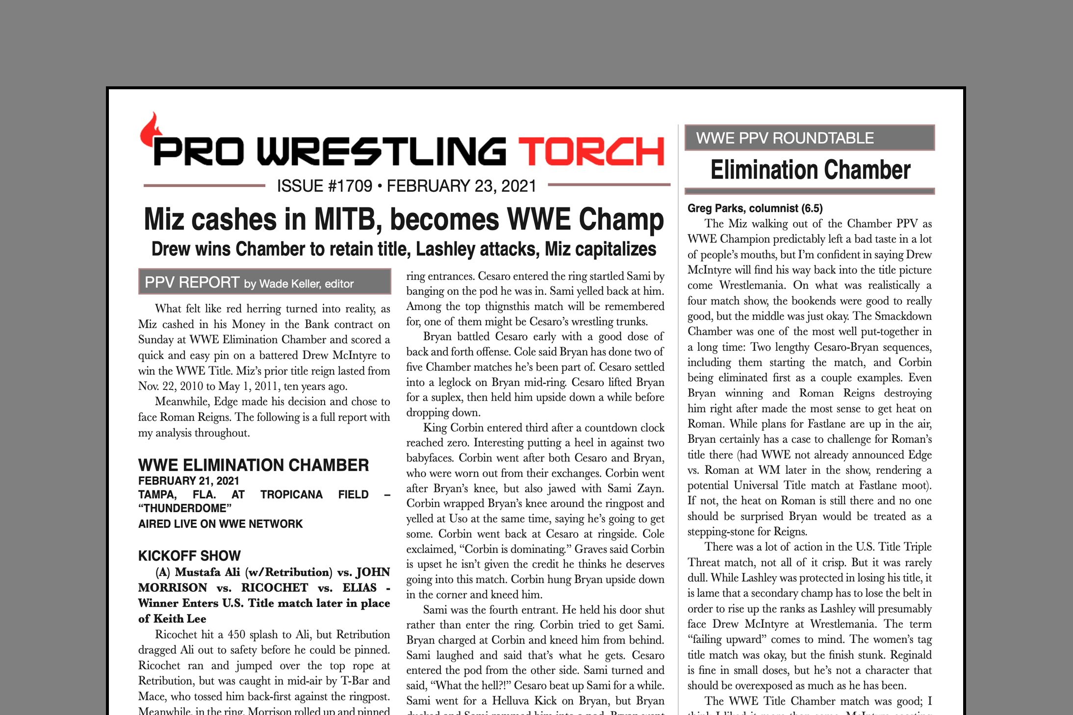 VIP NEWSLETTER – PRO WRESTLING TORCH #1709 (February 23, 2021): Keller ...