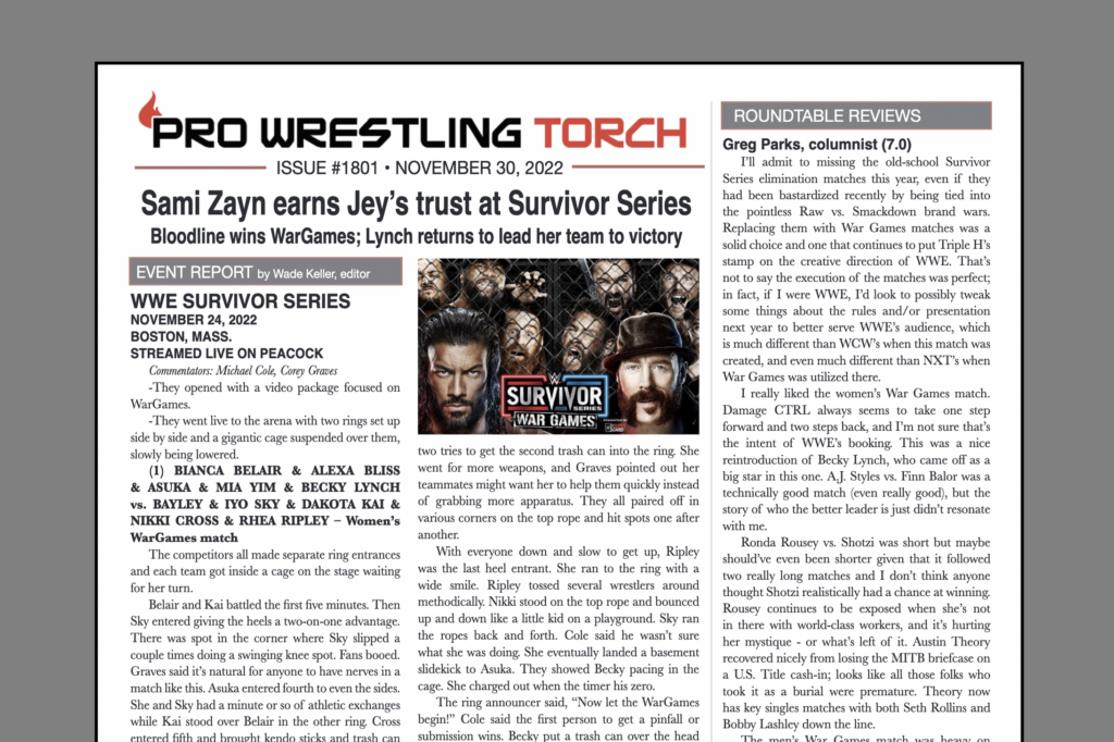 VIP NEWSLETTER – PRO WRESTLING TORCH #1801 (Nov. 30, 2022): Keller's ...