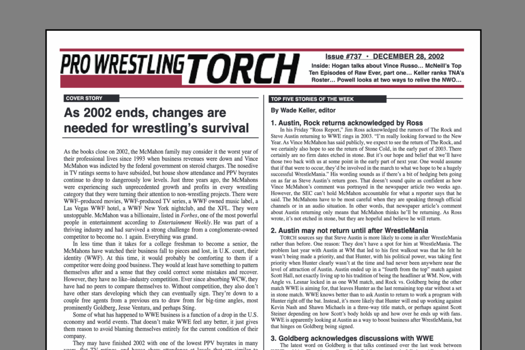 VIP 2002 BACK ISSUE – Pro Wrestling Torch #737 (December 28, 2002 ...