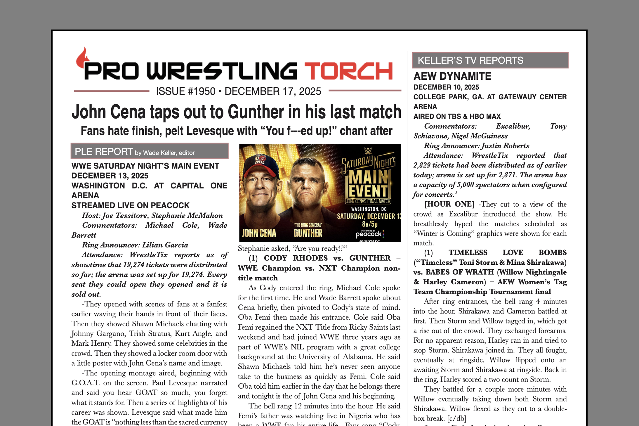 VIP NEWSLETTER – PRO WRESTLING TORCH #1950 (Dec. 17, 2025): Saturday ...