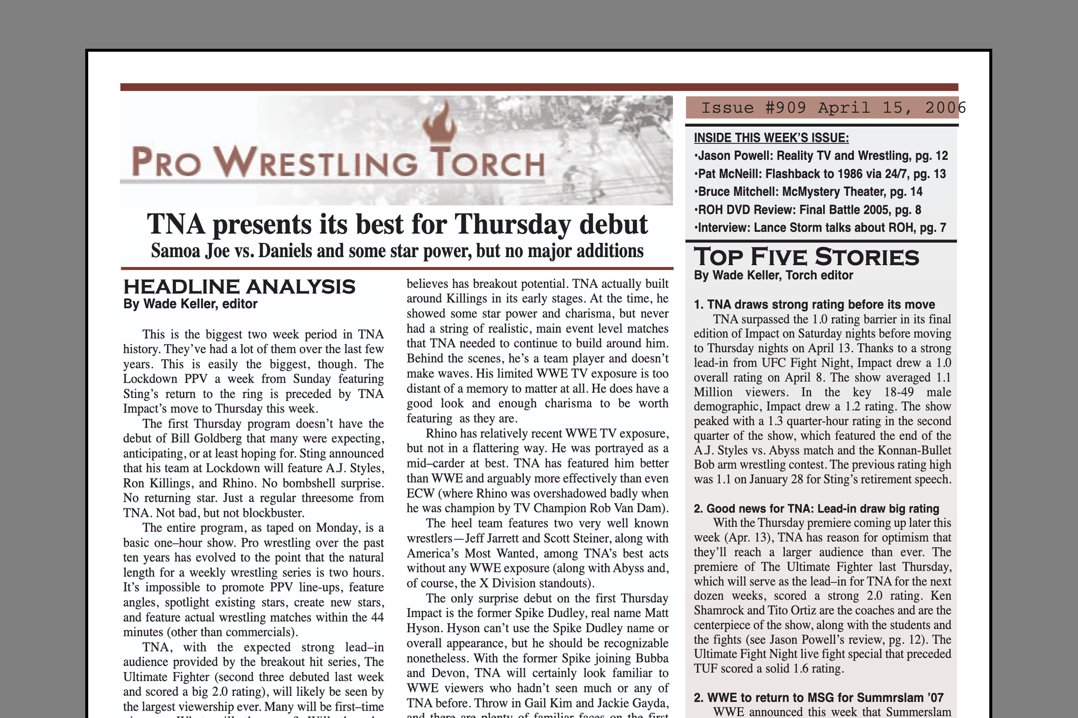 VIP 2006 BACK ISSUE – Pro Wrestling Torch #909 (April 15, 2006): TNA ...